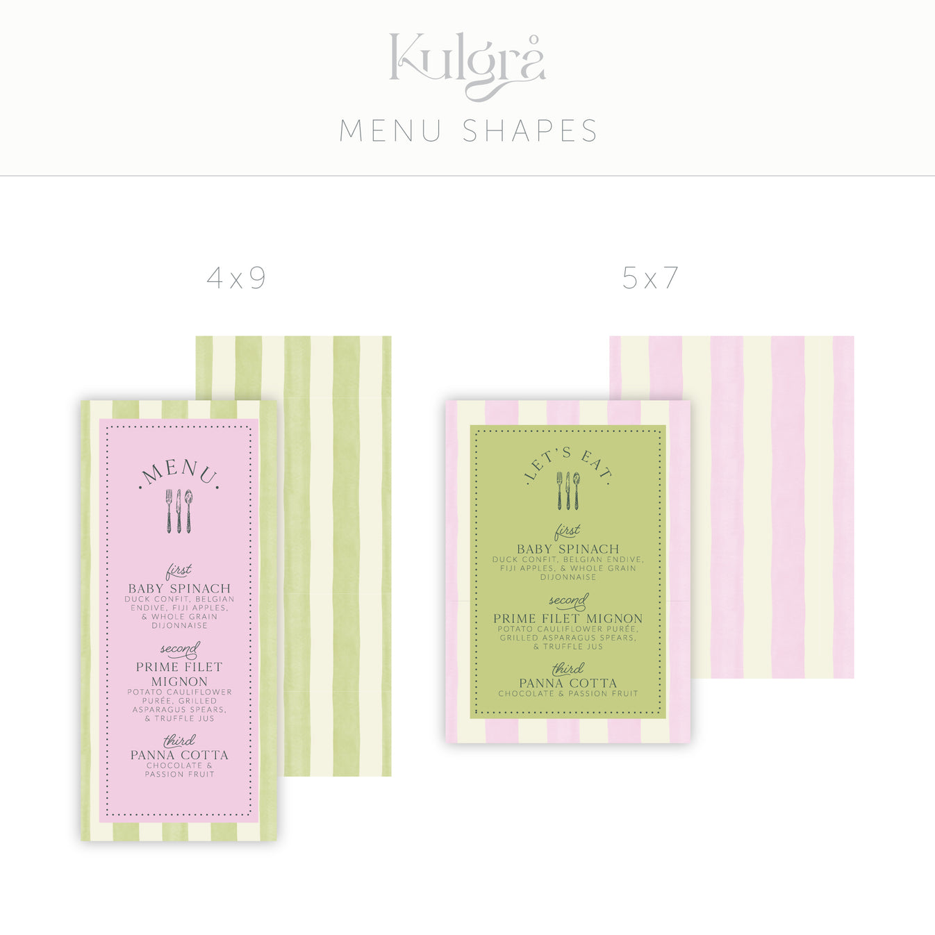 Amelie Collection - Double Sided Paper Menu – kulgra